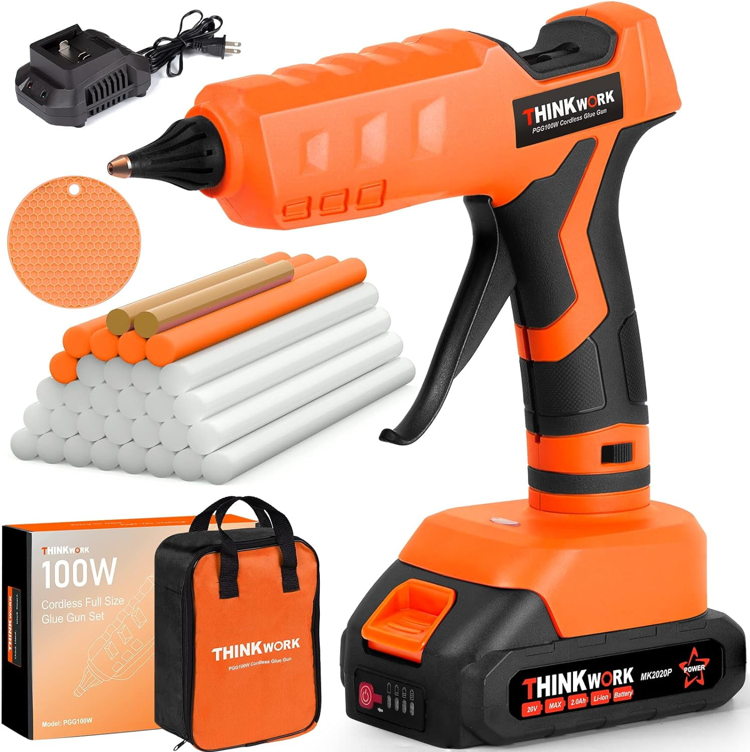 THINKWORK 20V Cordless Hot Glue Gun 30 Full Size Sticks For Crafts Repair Rechargeable Walmart