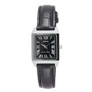 Caravelle Designed By Bulova Women's Classic Rectangular Black Leather ...