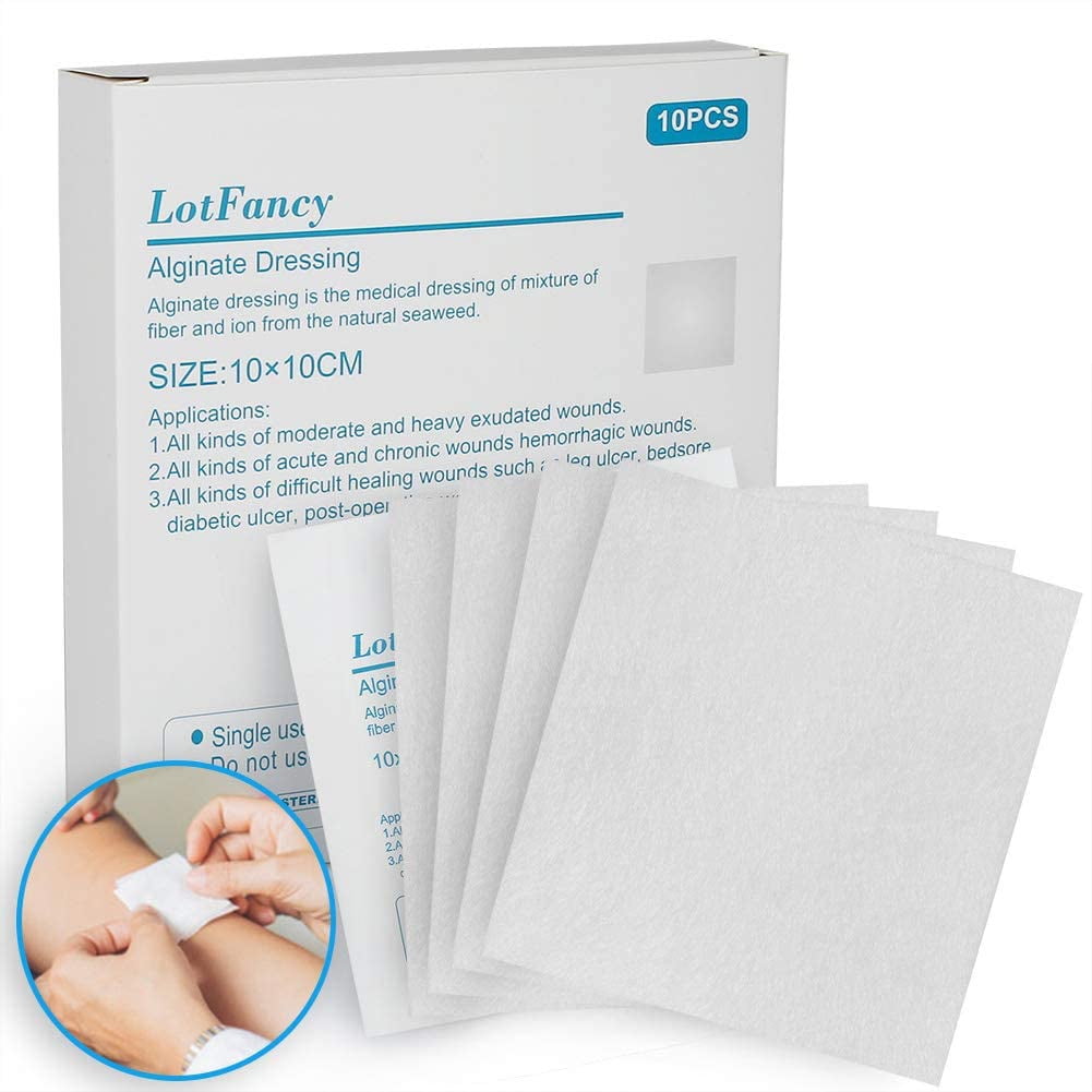 LotFancy Calcium Alginate Wound Dressing Pads, 4"x 4", 10 Pack Non ...