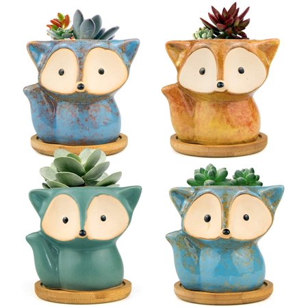 Succulent Pots, 9.8CM Fox Plant Pot, Small Pots for Cute Little Plants ...
