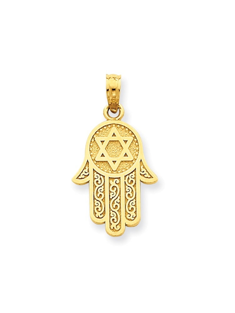 14k Yellow Gold Jewish Hand Of God Jewelry Star David Pendant Charm ...