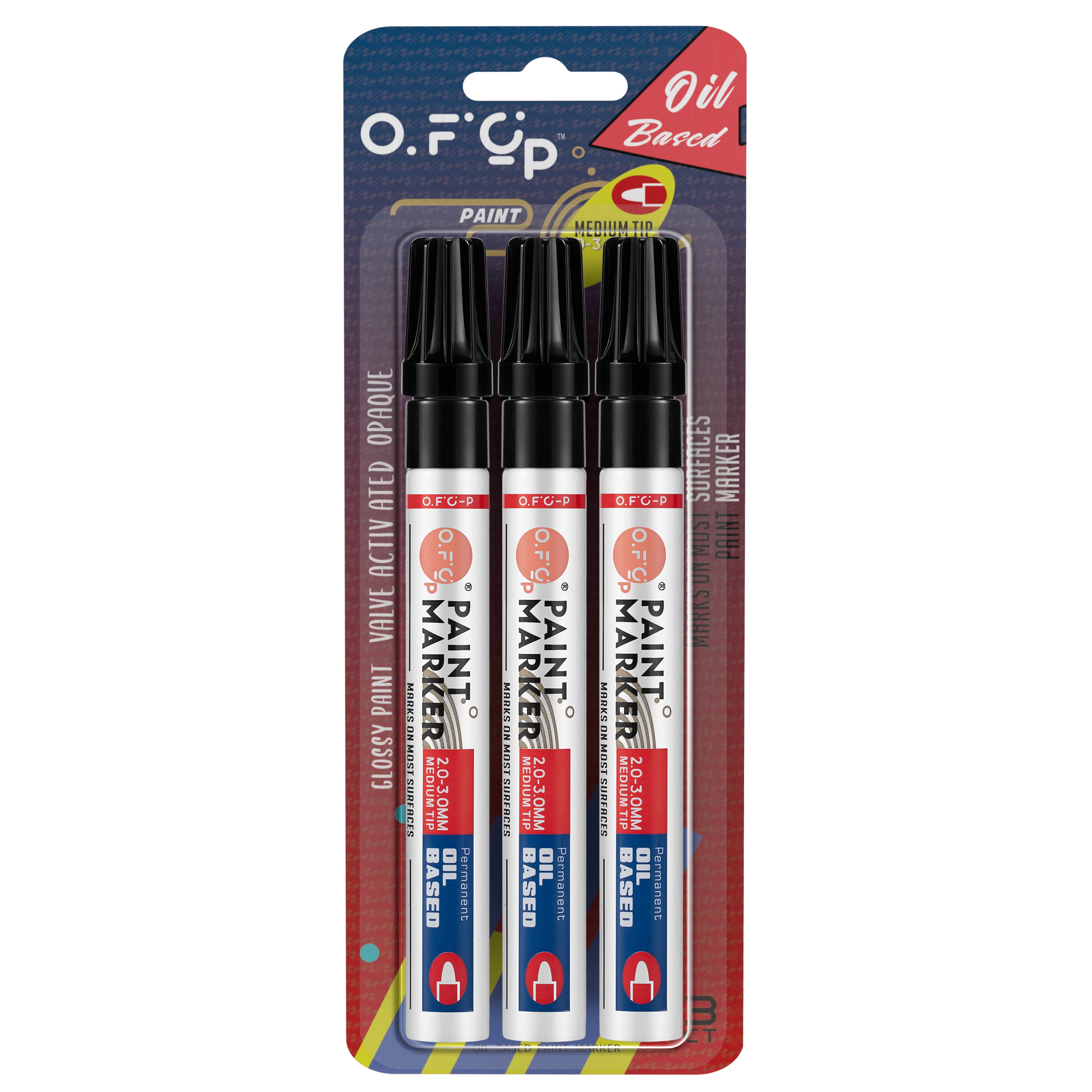 OFC-P Oil-Based Permanent Paint Marker Pen,Medium Tip,Black,Pack of 3 ...