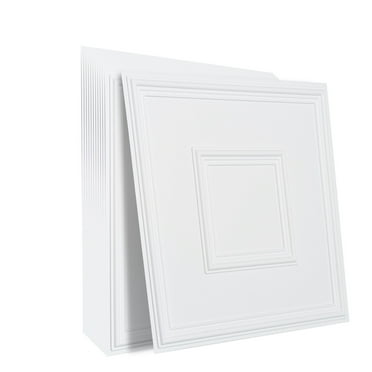 White 2 ft. x 2 ft. Decorative Square Drop Ceiling Tile, Lay-In PVC ...