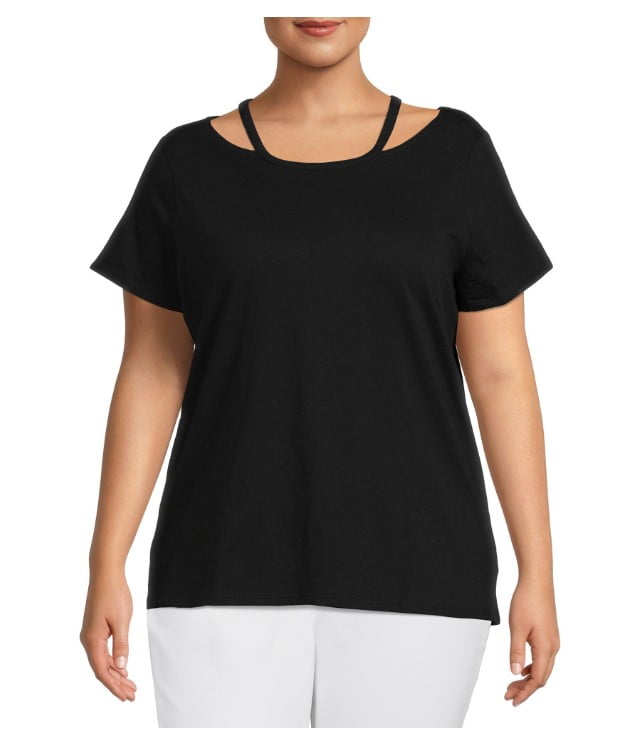 Terra And Sky Womens Plus Size Cut Out Neck Short Sleeve Top