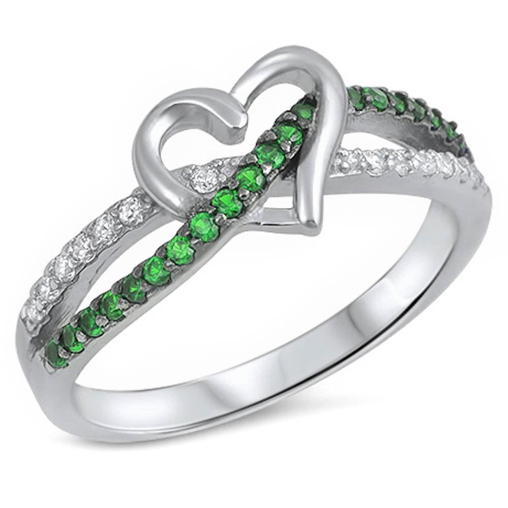 Sterling Silver Synthetic Emerald CZ Twisted Infinity Heart Ring Size 5 ...