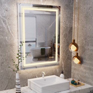 Anti-fog Wall Mounted Lighted Vanity Mirror LED Bathroom Mirror Anti Fog Waterproof,48"x 36 ...