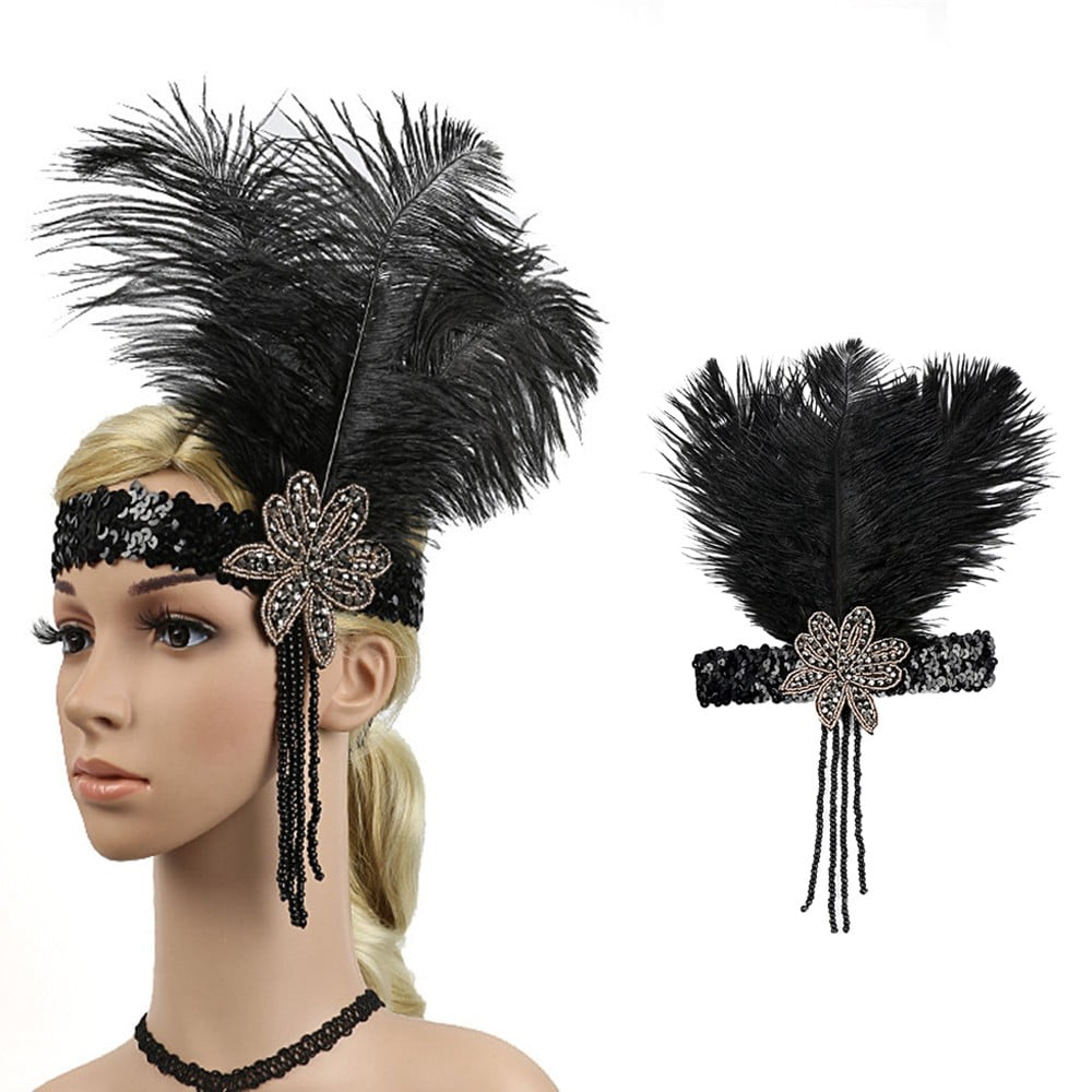 vbnergoie 1920s Headpiece Feather Flapper Headband Great Gatsby ...