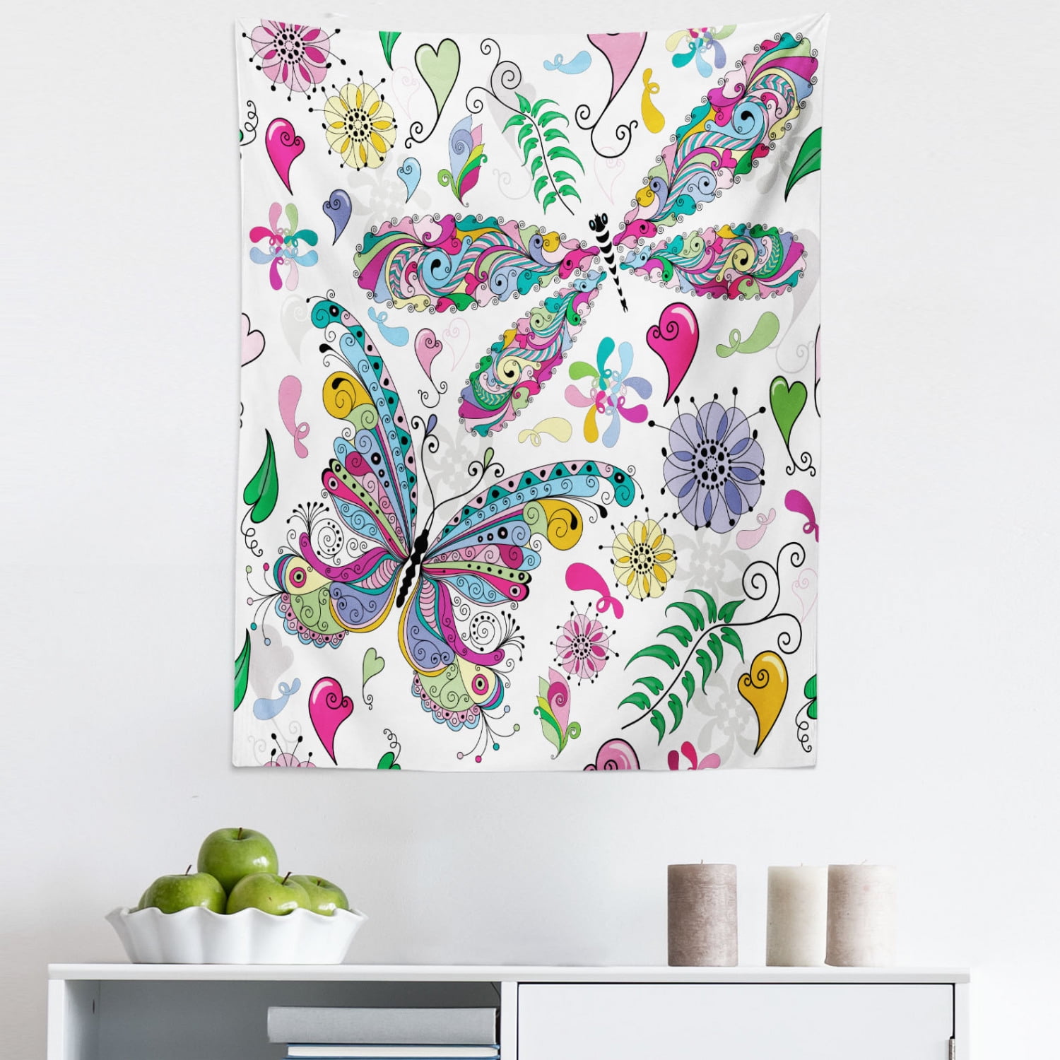 Butterfly Tapestry, Butterfly Dragonfly Paisley Complex Motifs with ...