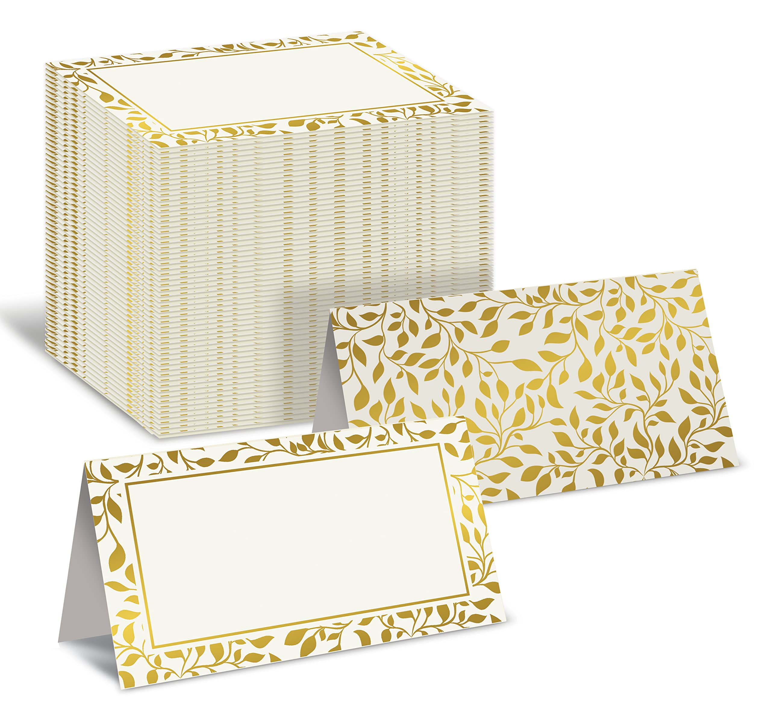 100 Pack Place Cards, 2 x 3.5 in, White with Metallic Gold Leaf Foil ...