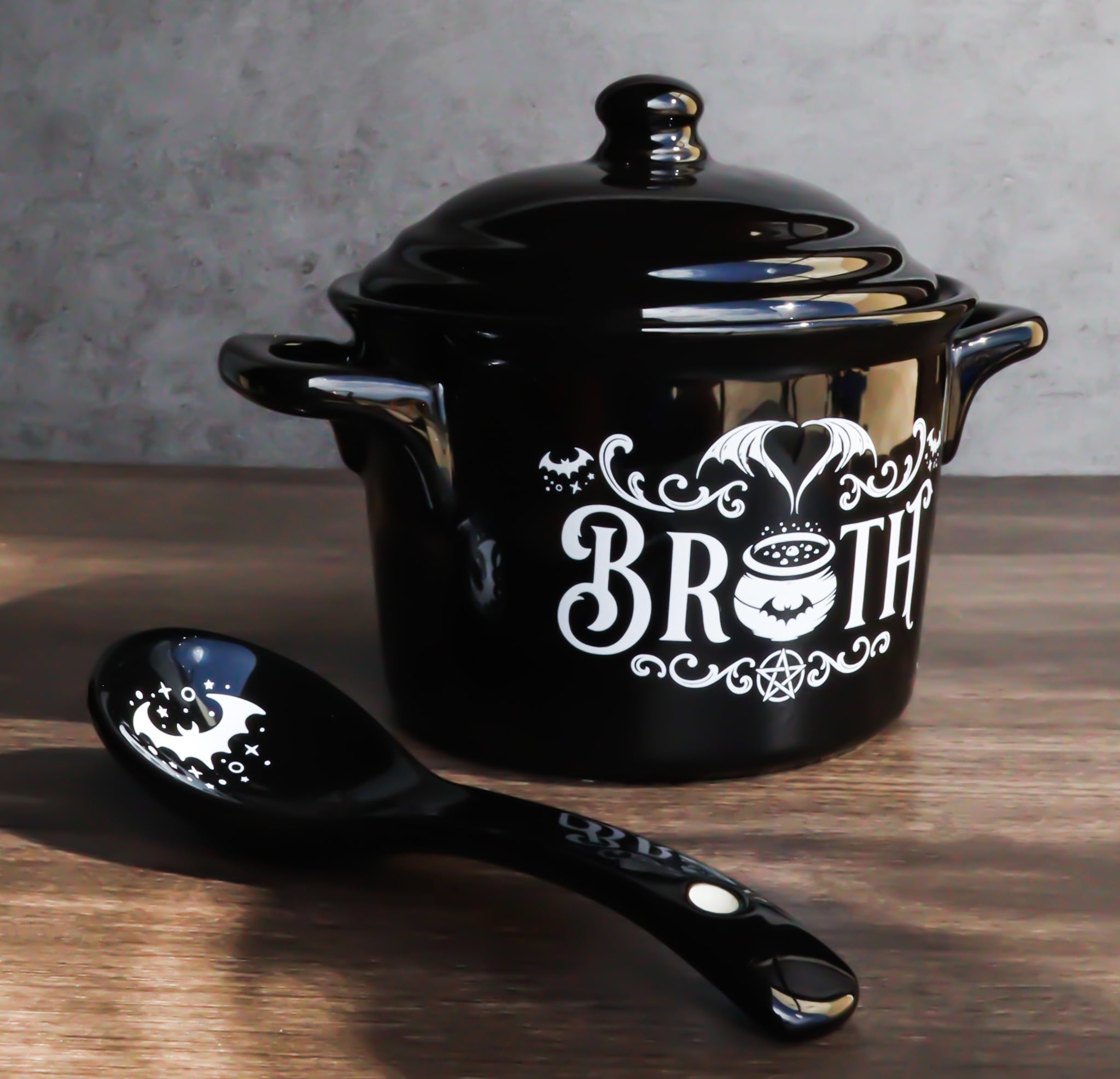 Wicca Bat Cauldron Broth With Pentagram Fine Bone China Bowl With Spoon ...