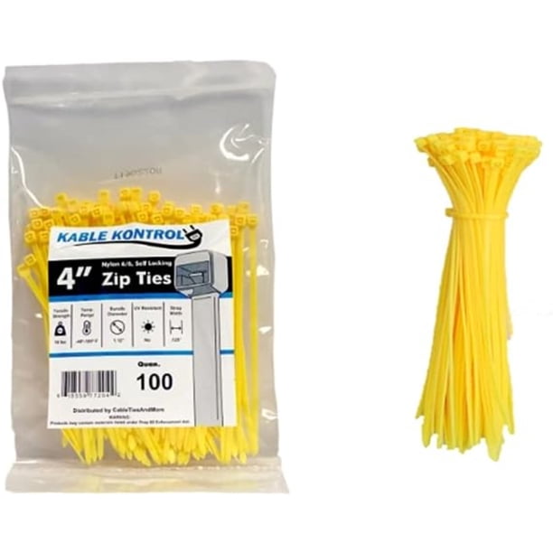 Kable Kontrol Zip Ties - 4" Long - 100 Pc Pk - Yellow color - Nylon ...