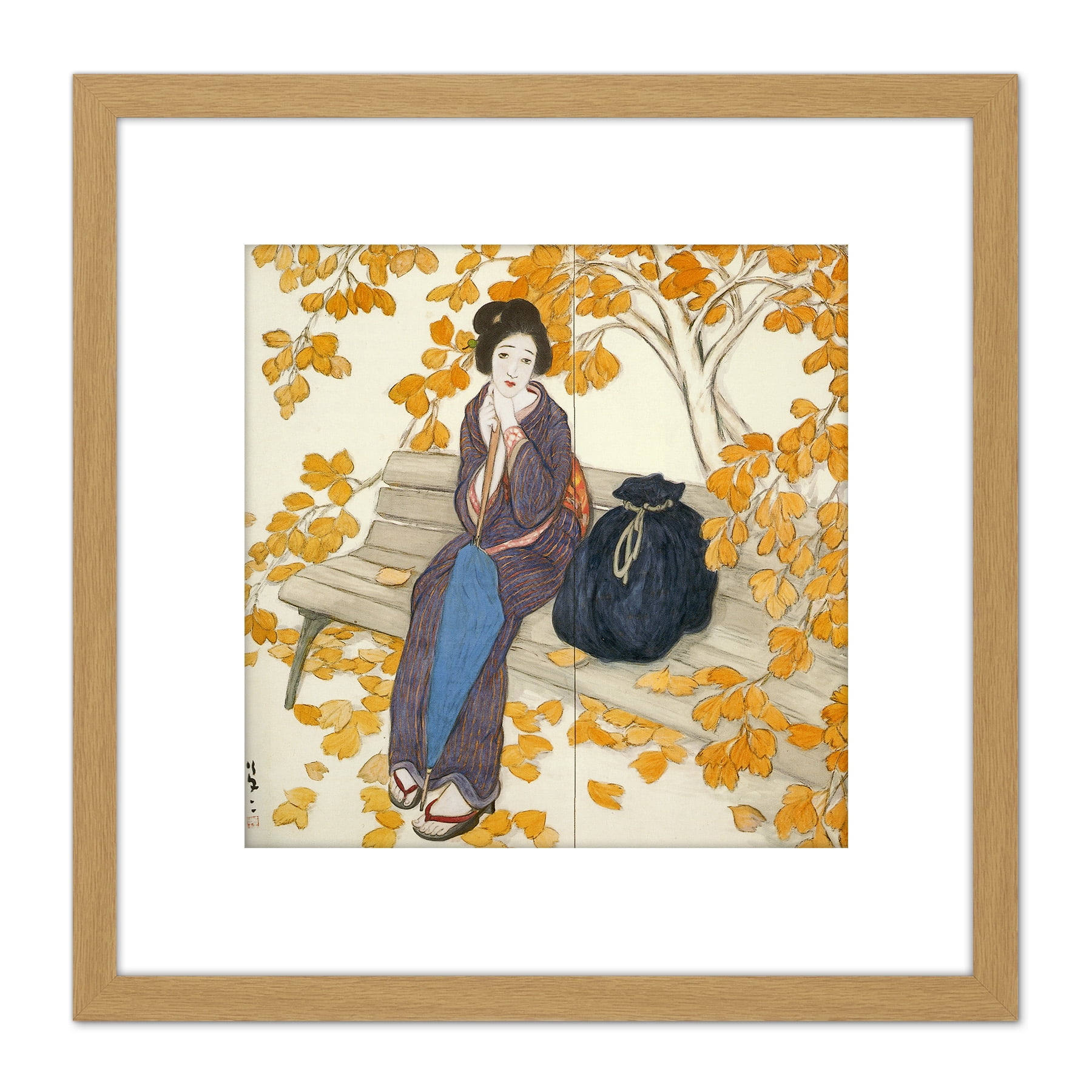 Takehisa Rest In Autumn Japanese Painting 8X8 Inch Square Wooden Framed ...