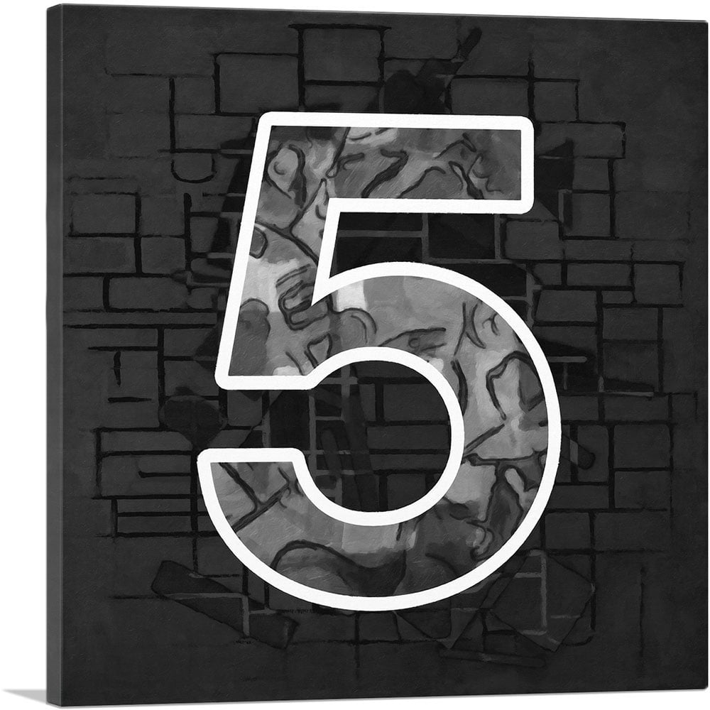 ARTCANVAS Modern Black White Alphabet Number 5 Five Numeral Canvas Art ...