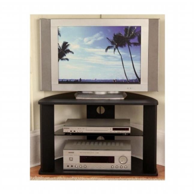 Corner TV Stand w glass shelf- Black - Walmart.com