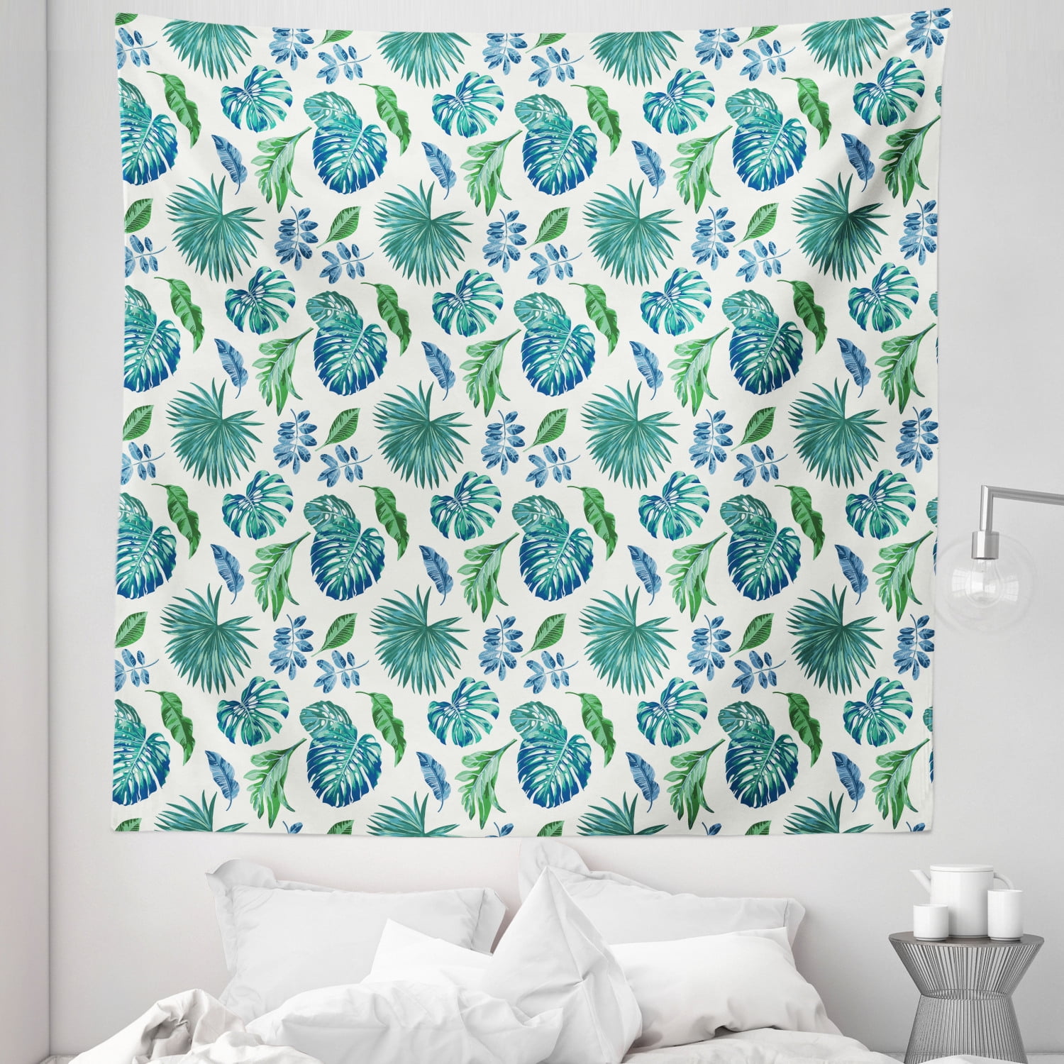 Green Leaf Tapestry, Monstera Coconut Palm Tree Leaves Exotic ...