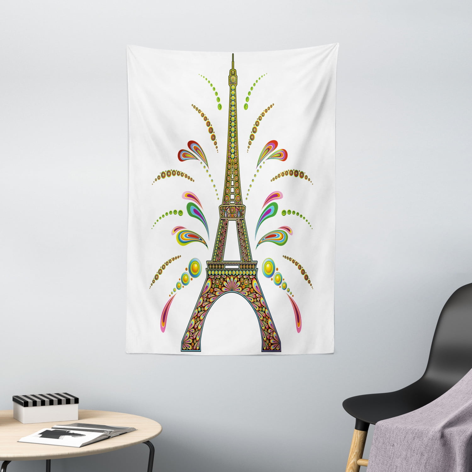 Psychedelic Tapestry, France Eiffel Tower Abstract Fireworks Design ...