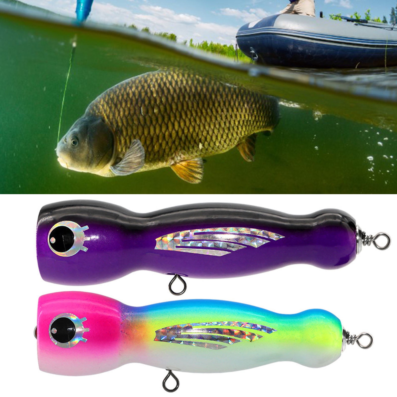 Fishing Lure Wooden Sharp Hooks Colorful Painting Deep Sea Boat Fishing ...