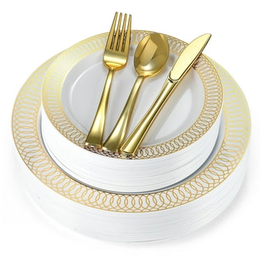 1200 Piece Gold Dinnerware Set - 400 White and Gold Plates - Set of 600 ...