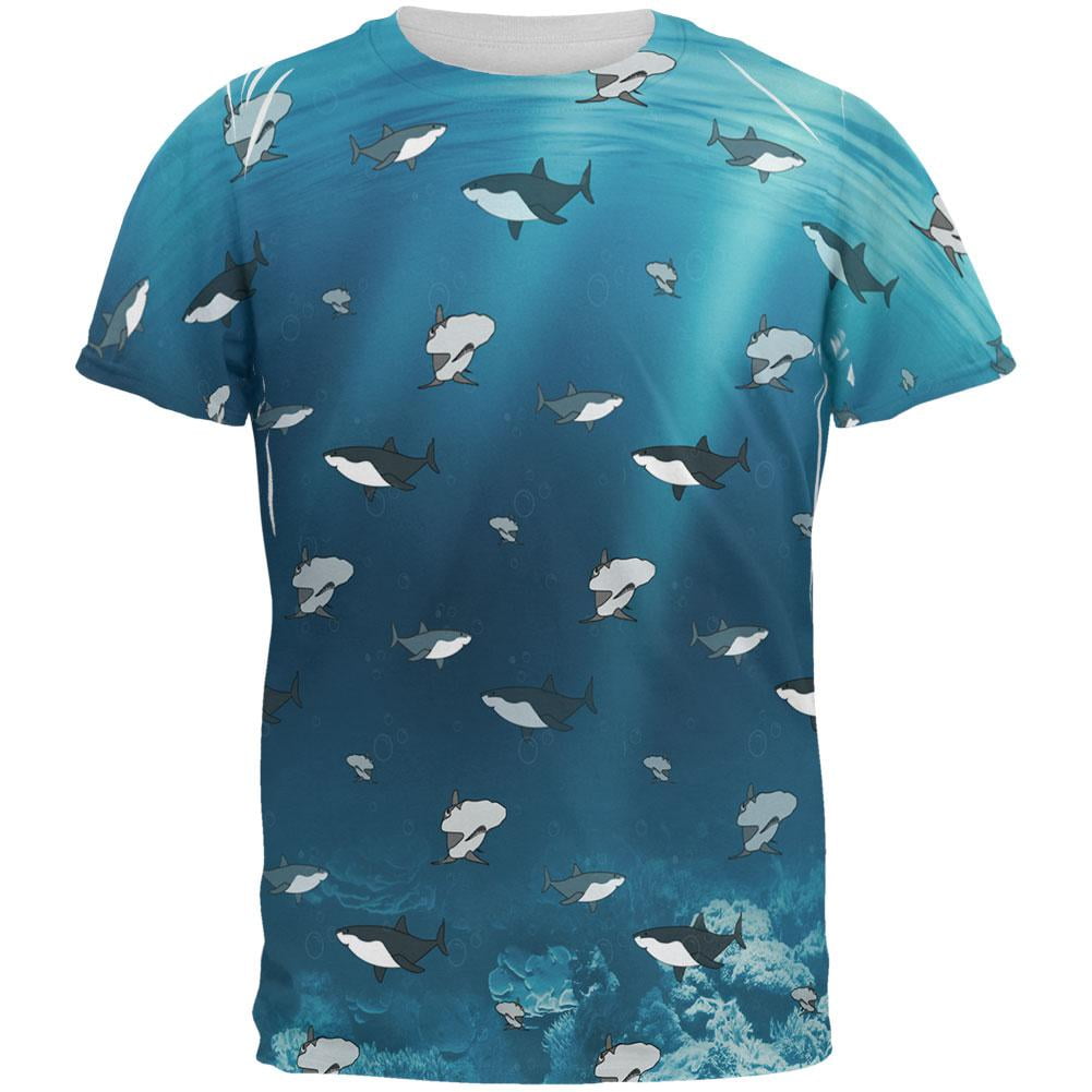 Shark Pattern Ocean All Over Mens T Shirt Multi MD - Walmart.com