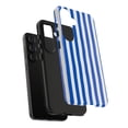 Blue White Stripe Tough Phone Case, Coastal Minimal Dual Layer ...
