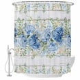 Blue Floral Shower Curtain, Summer Country Blue Hydrangea Floral Wood ...