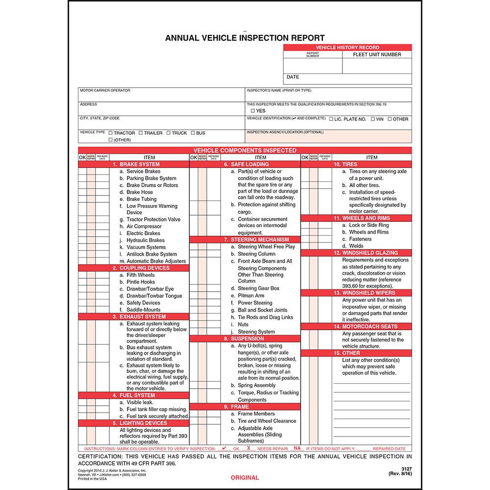 DVIR Driver Vehicle Inspection Report, Pack of 10, 3-Ply, 31 Sets per ...