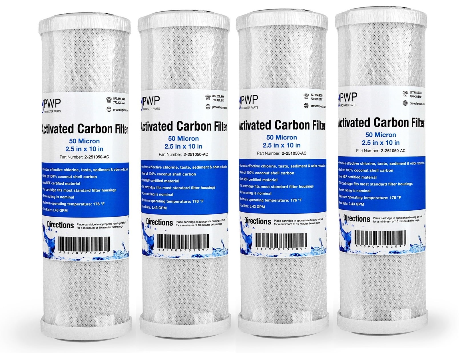 Activated Carbon CTO Water Filter Cartridge Standard 2.5 x10" 50 Micron ...