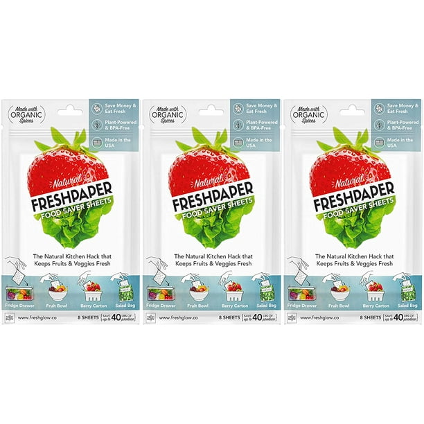 FRESHPAPER Keeps Fruits & Vegetables Fresh for 2-4x Longer, 24 Reusable ...