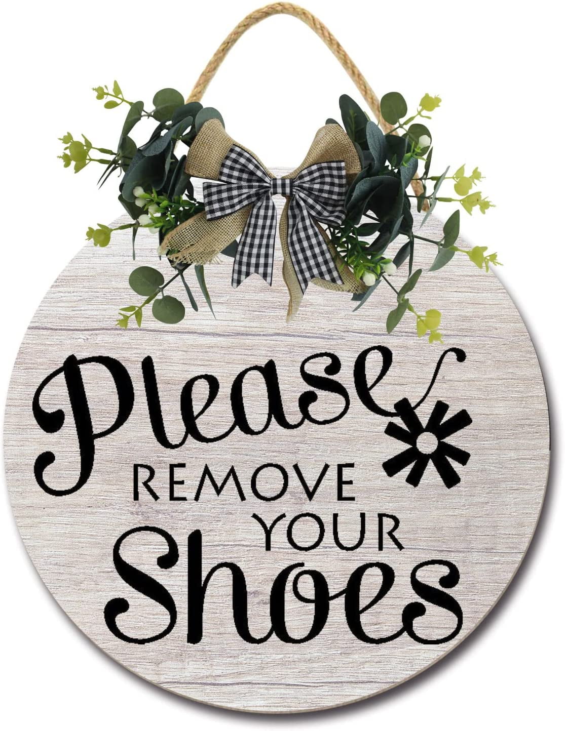 Eveokoki 12" Door Sign Welcome Wood Plaque with Buffalo Check Plaid Bow ...