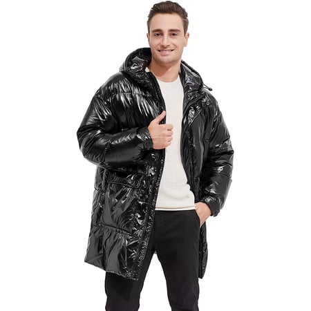 Shiny Down Jacket Men Winter Coat Stand Collar Puffer Jacket with Hood ...