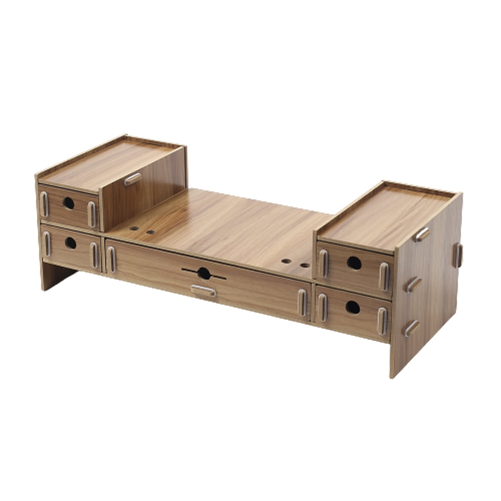 Muellery DIY Wood Monitor Riser 2 Tiers Drawers Organizer Assembly ...