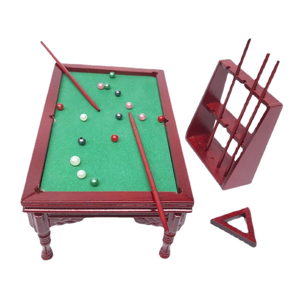 Miniature 1:12 Wooden Pool Table with Balls and Stand Set Simulation ...