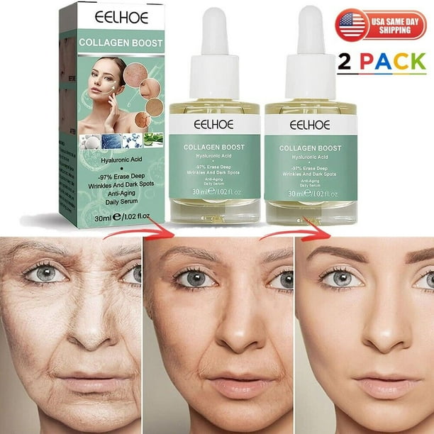 2 Pack Advanced Collagen Boost Anti Aging Serum Reduces Wrinkles Face
