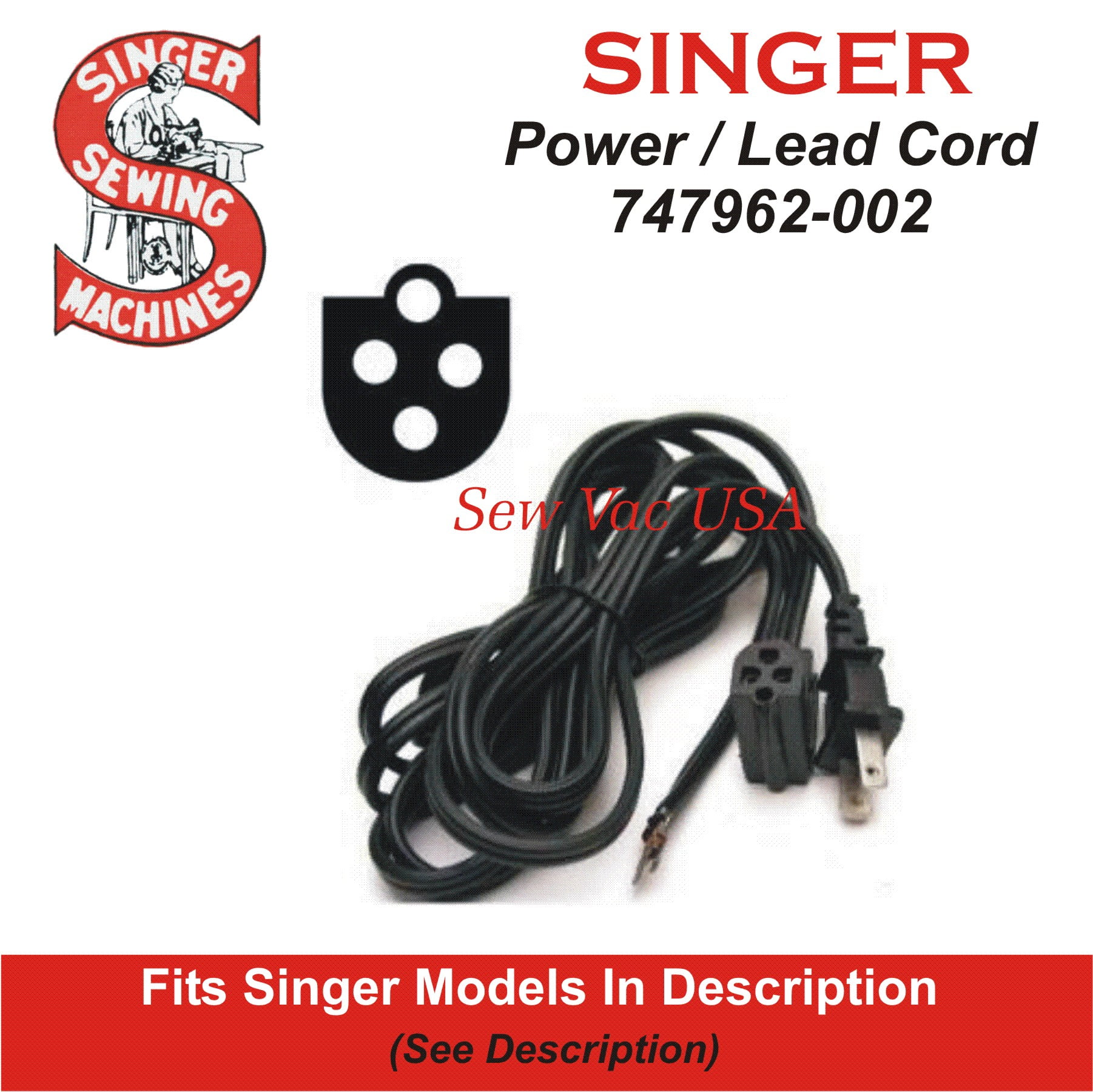 Sewing Machine Power & Foot control Cord Singer Part Number 747962-002 ...