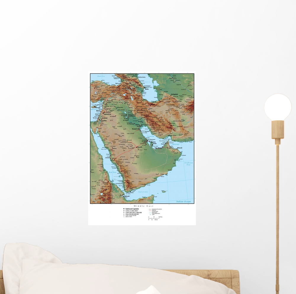 Map Middle East Wall Mural Decal Sticker, Wallmonkeys Peel & Stick ...