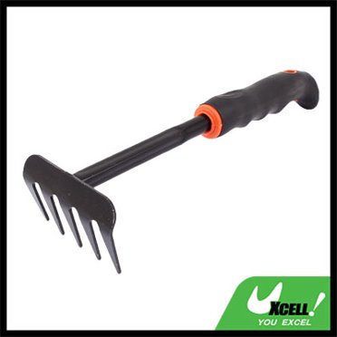 Unique Bargains 12.1" Hand Held Rubber Handle 5 Tines Cultivator Rake ...