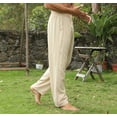 BUYJYA Men's Drawstring Linen Pants Casual Yoga Wedding Beach Loose Fit ...
