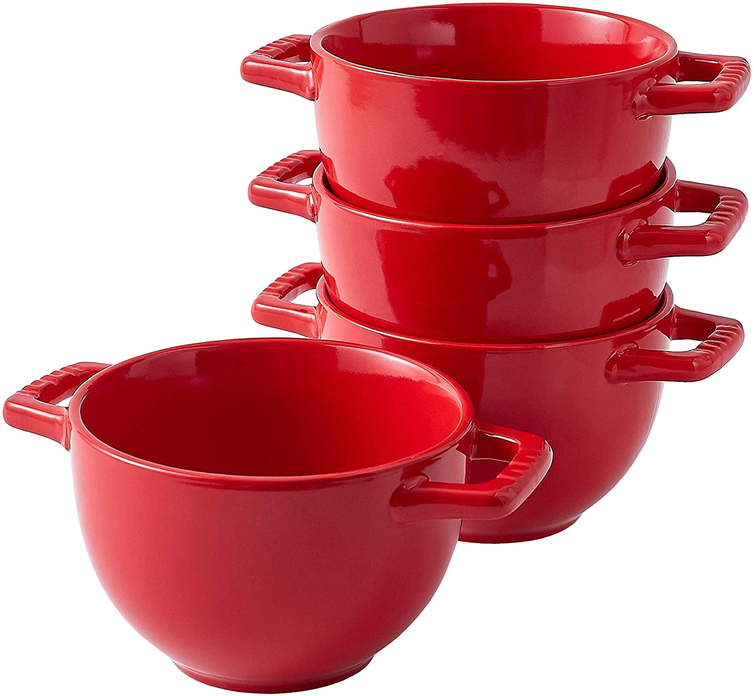 Bruntmor Ceramic Large Soup Crocks With Handle,4 pcs, 24oz, Red ...