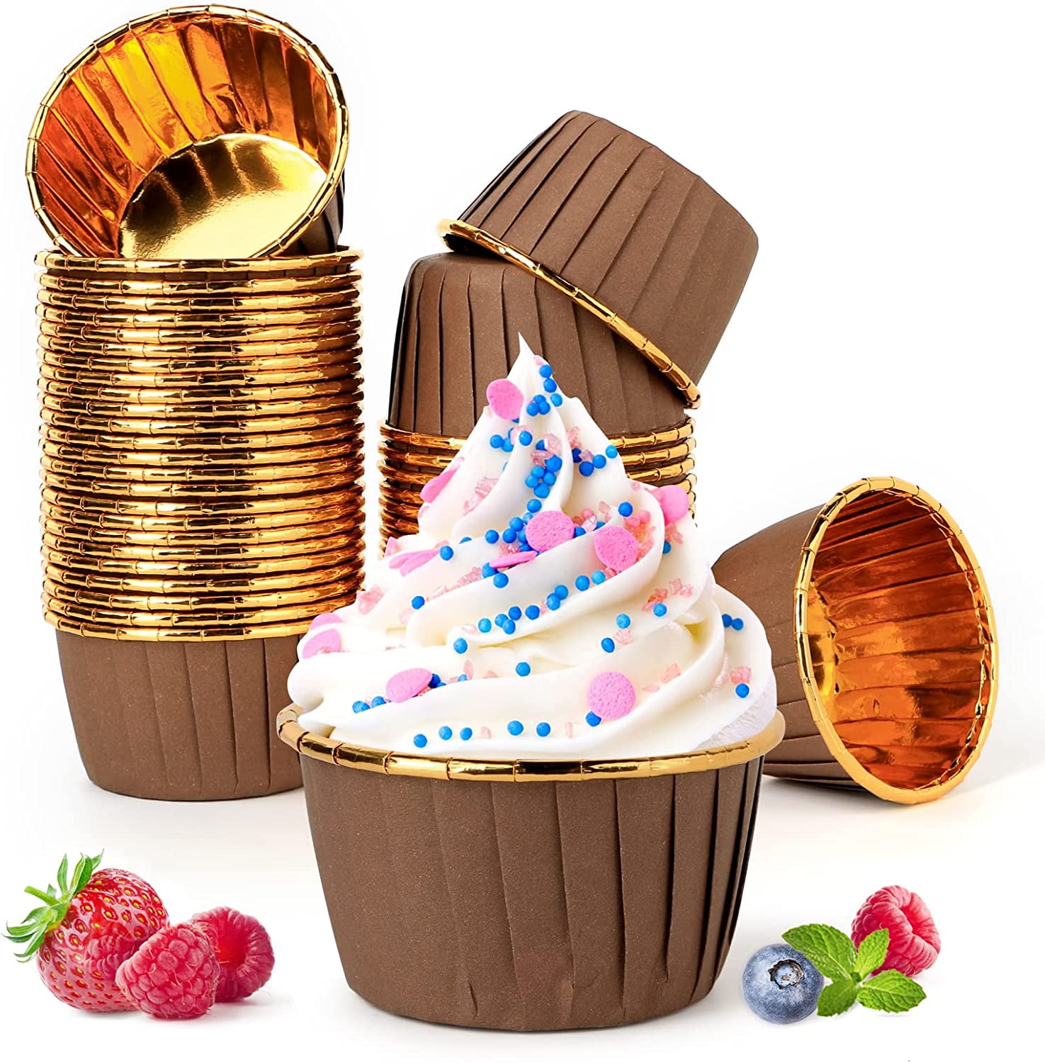 Muffin Cupcake liners Cup,100 Pack 5 oz Gold Aluminum Foil Baking Cups ...