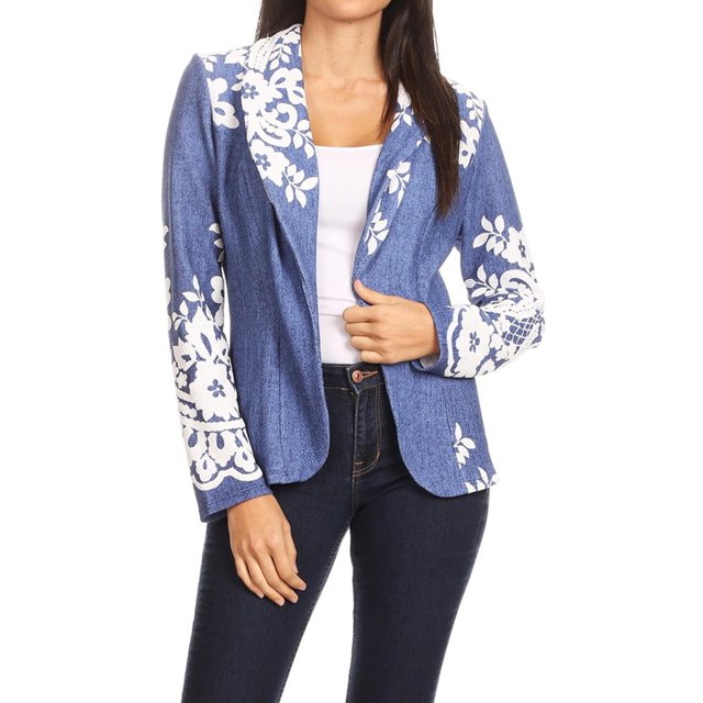 Moa Collection Womens Casual Pattern Print Fitted Open Front Long