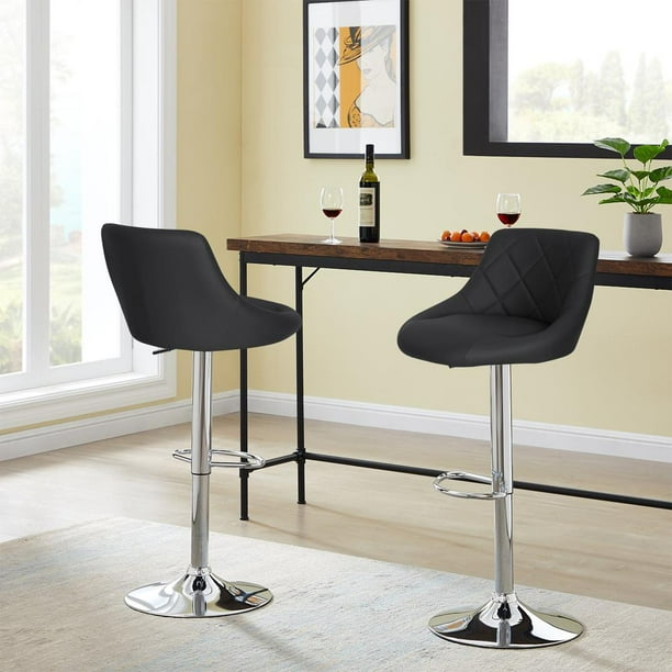 Okeysen Set of 2 Bar Stools Counter Height Adjustable Gas Lift Mid Back ...