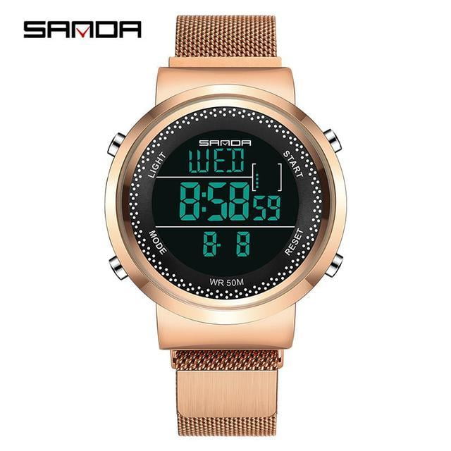 SANDA Fashion Gold Digital Watch Men Women Couple Wristwatches Chrono ...