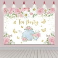 7×5FT Tea Party Backdrop Pink Rose Floral Gold Butterfly Teapot Let's ...