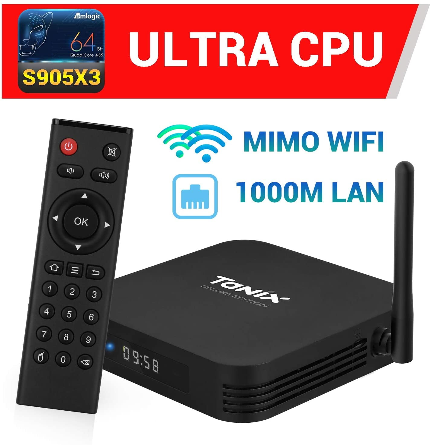Android 9.0 TV Box,TaNix Android Box 4GB RAM 64GB ROM Amlogic Quad Core ...