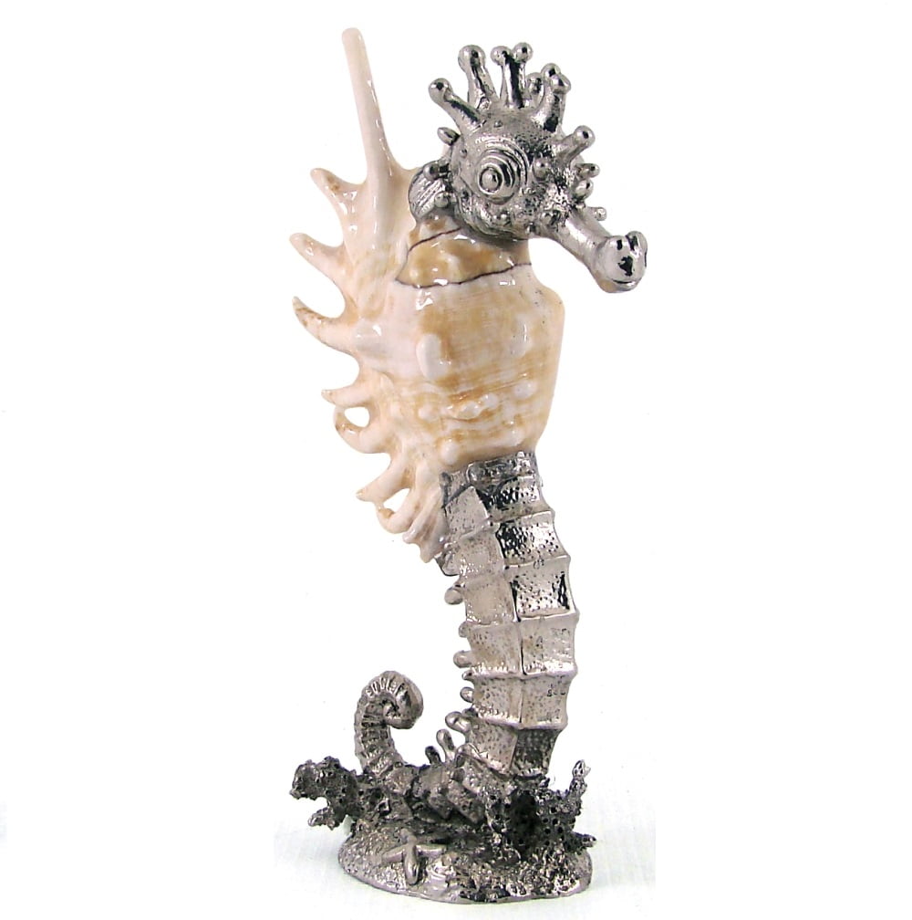 Seahorse Natural Sea Shell Pewter Metal Sculpture Figurine Sea Life ...