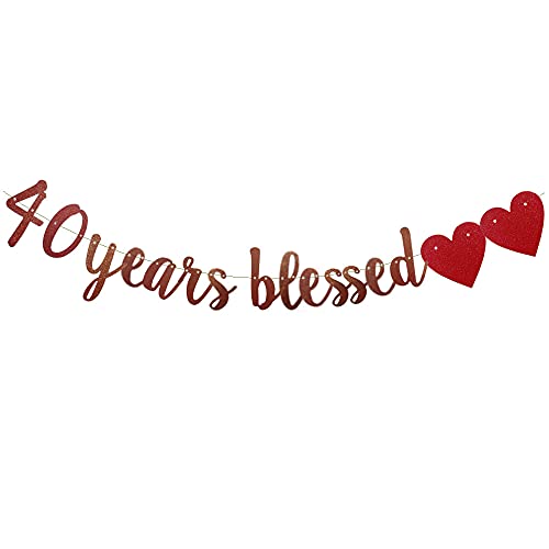 40 Years Blessed Banner Rose Gold Paper Glitter Party Decorations for ...
