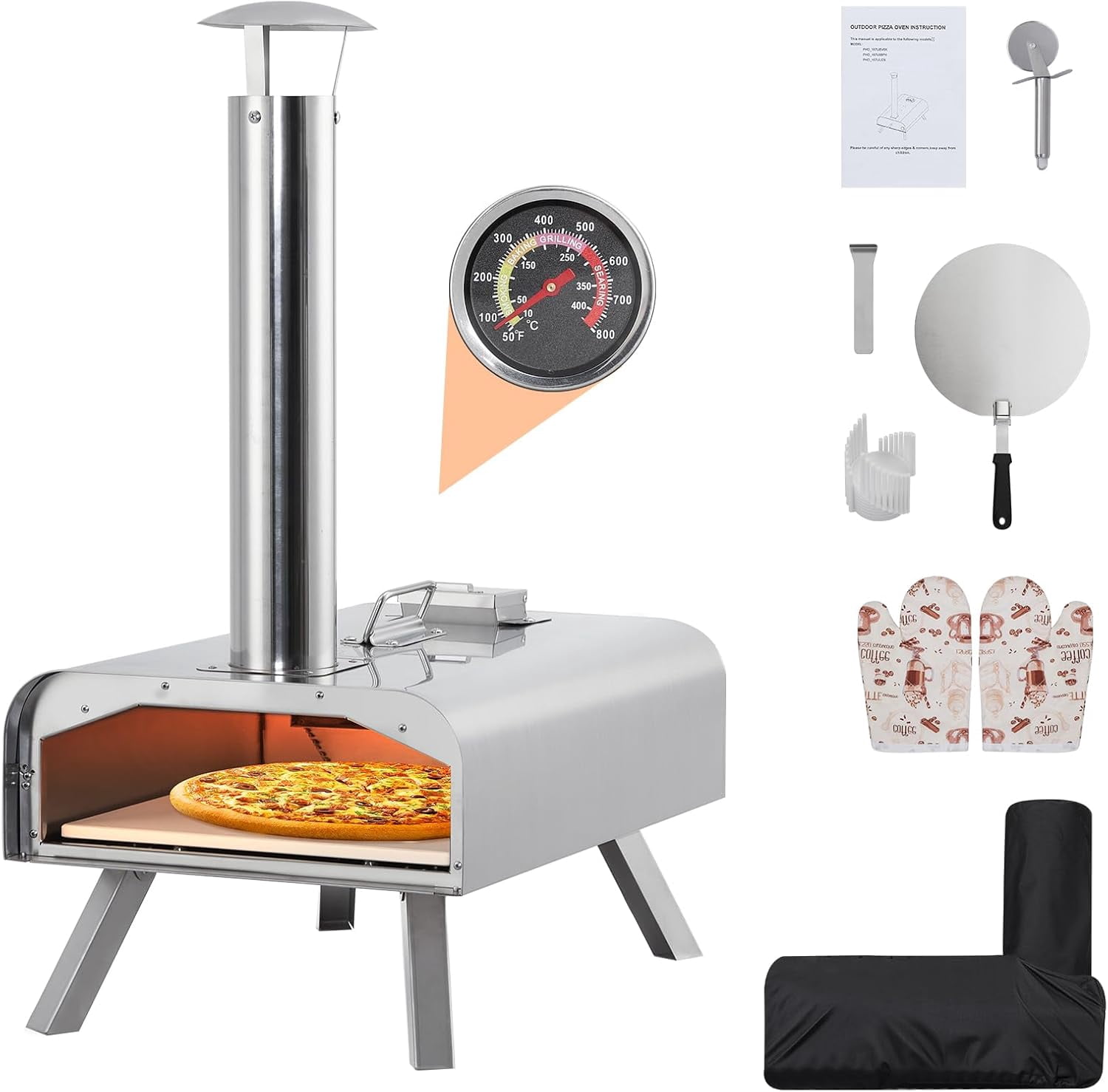 Pizza horno portátil para exteriores 18"x26", horno de pellets con ...