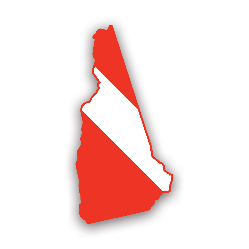 New Hampshire State Shaped Diver Down Flag Sticker Decal - Self Adhesive Vinyl - Weatherproof ...