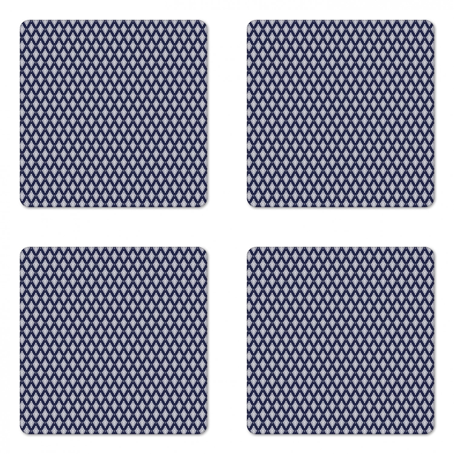 Boho Coaster Set of 4, Damask Inspired Pattern Vertical Oriental Diamond Shaped Composition ...