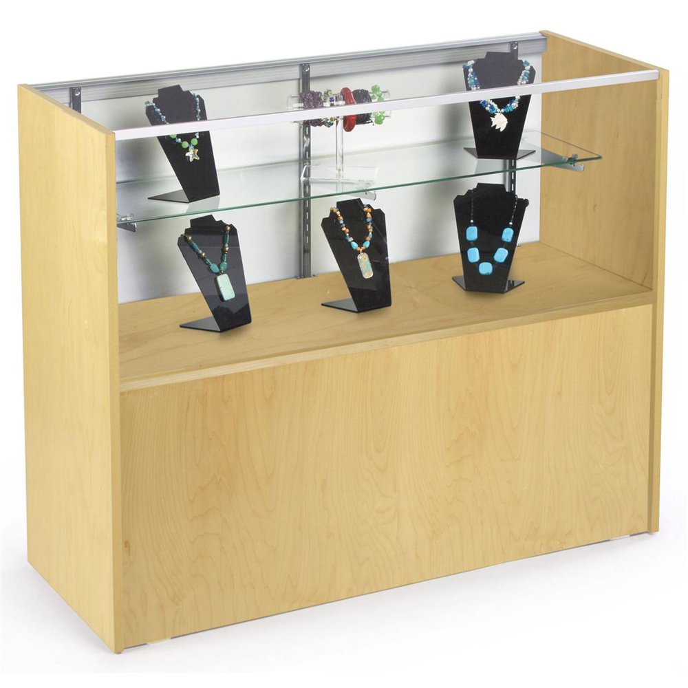 Maple Melamine Finish Retail Display Case With Tempered Glass, Hidden ...